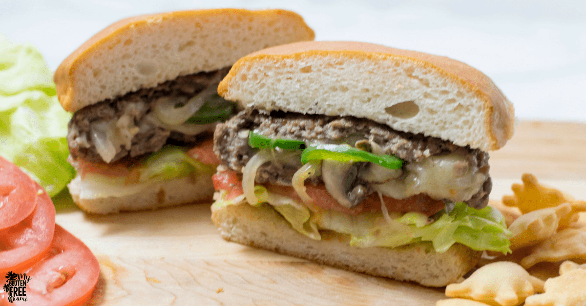 Philly Cheesesteak Stuffed Burger {Gluten Free}